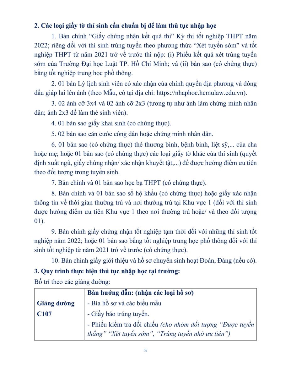 Hướng dẫn thủ tục nhập học khóa 47